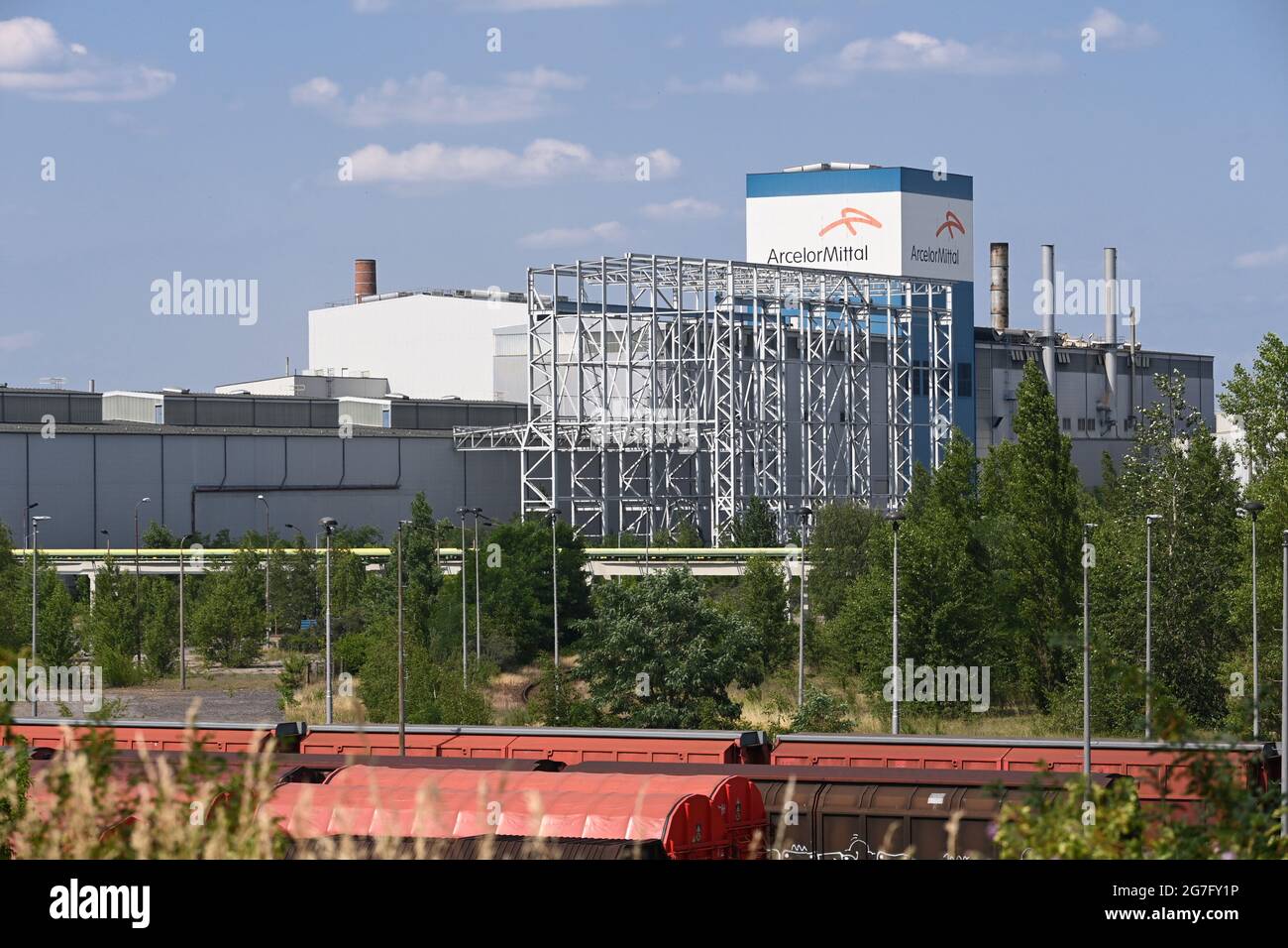 13 July 2021, Brandenburg, Eisenhüttenstadt: The ArcelorMittal ...