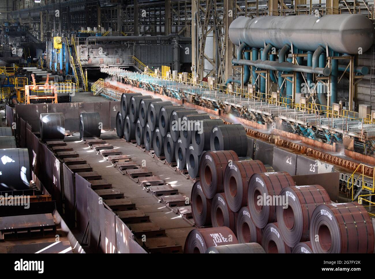 13 July 2021, Brandenburg, Eisenhüttenstadt: ArcelorMittal's hot ...