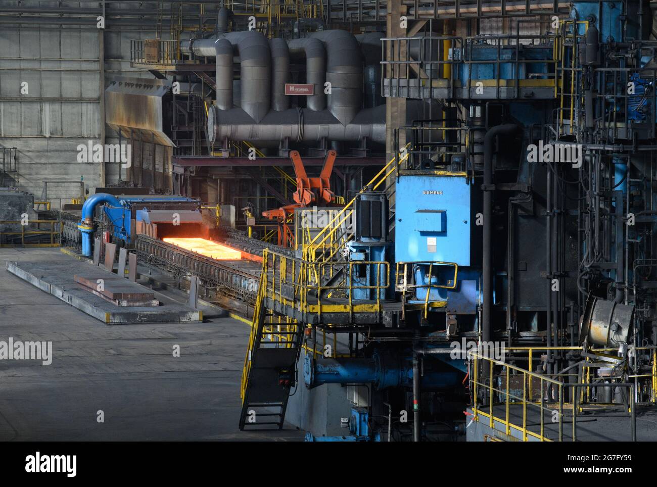 13 July 2021, Brandenburg, Eisenhüttenstadt: ArcelorMittal's hot ...