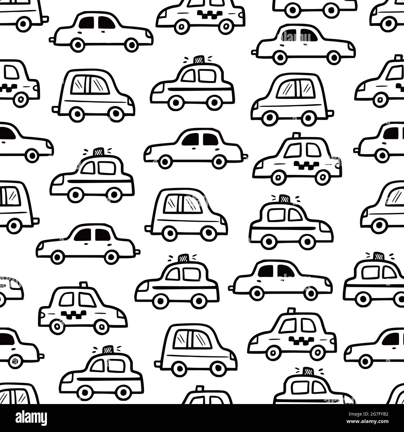 Car pattern. Doodle sketch style seamless background. Hand drawn toy ...