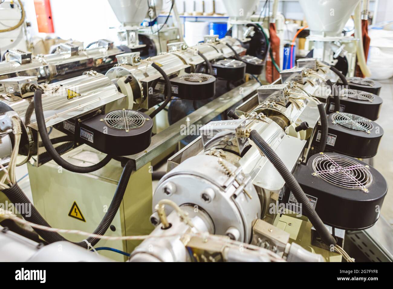 Inside factory. the interior of the equipment used in the polypropylene ...