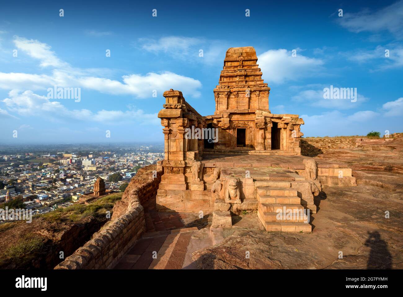 View of Upper Shivalaya on the top of northern rocky hill in Badami ...