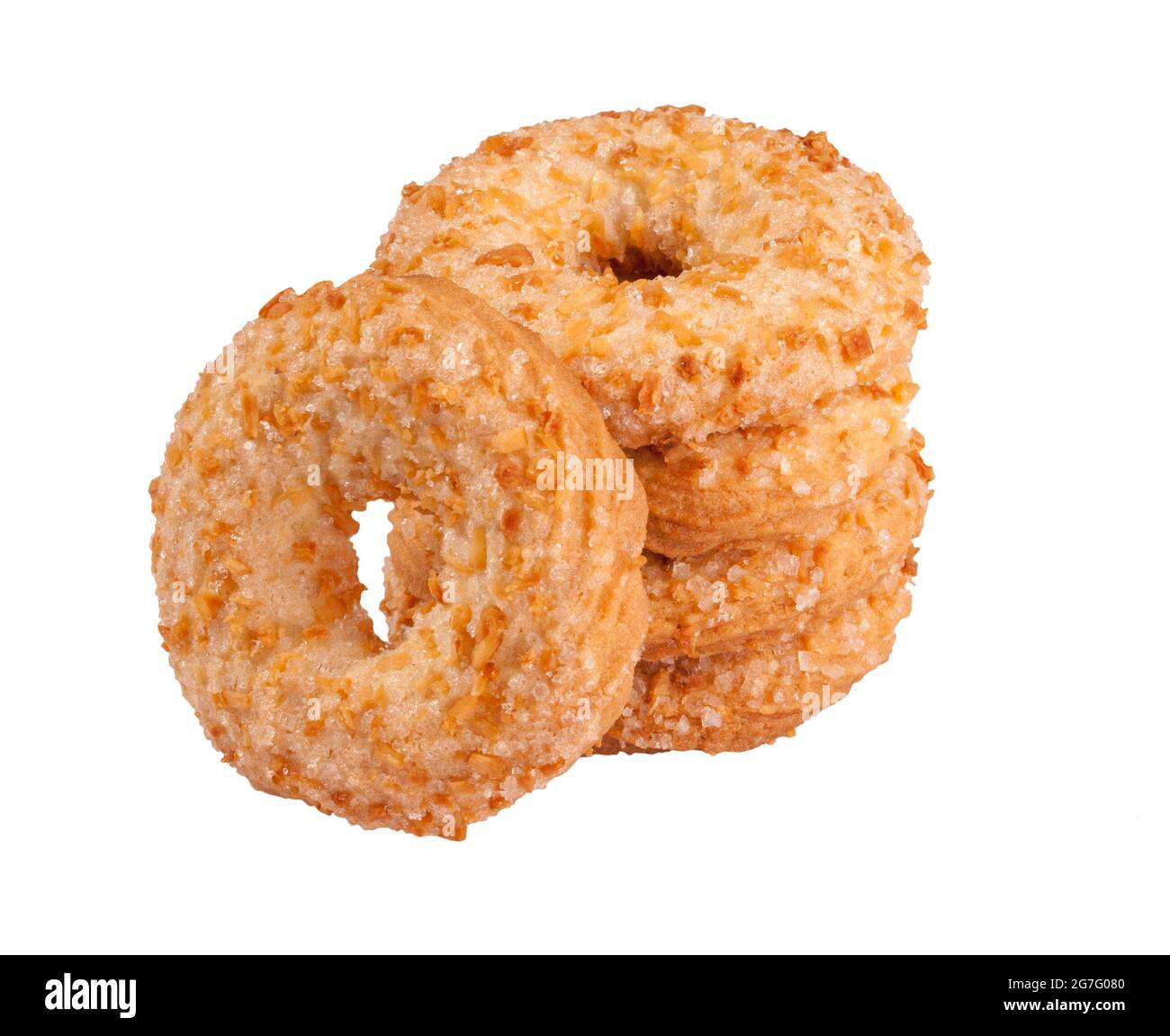 Shortbread rings with sugar and peanut crumbs isolated on white Stock ...