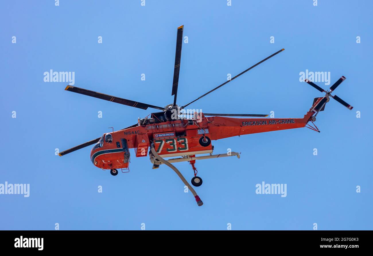 Greece, Athens. July 13, 2021. Erickson Sikorsky Air Crane helicopter ...