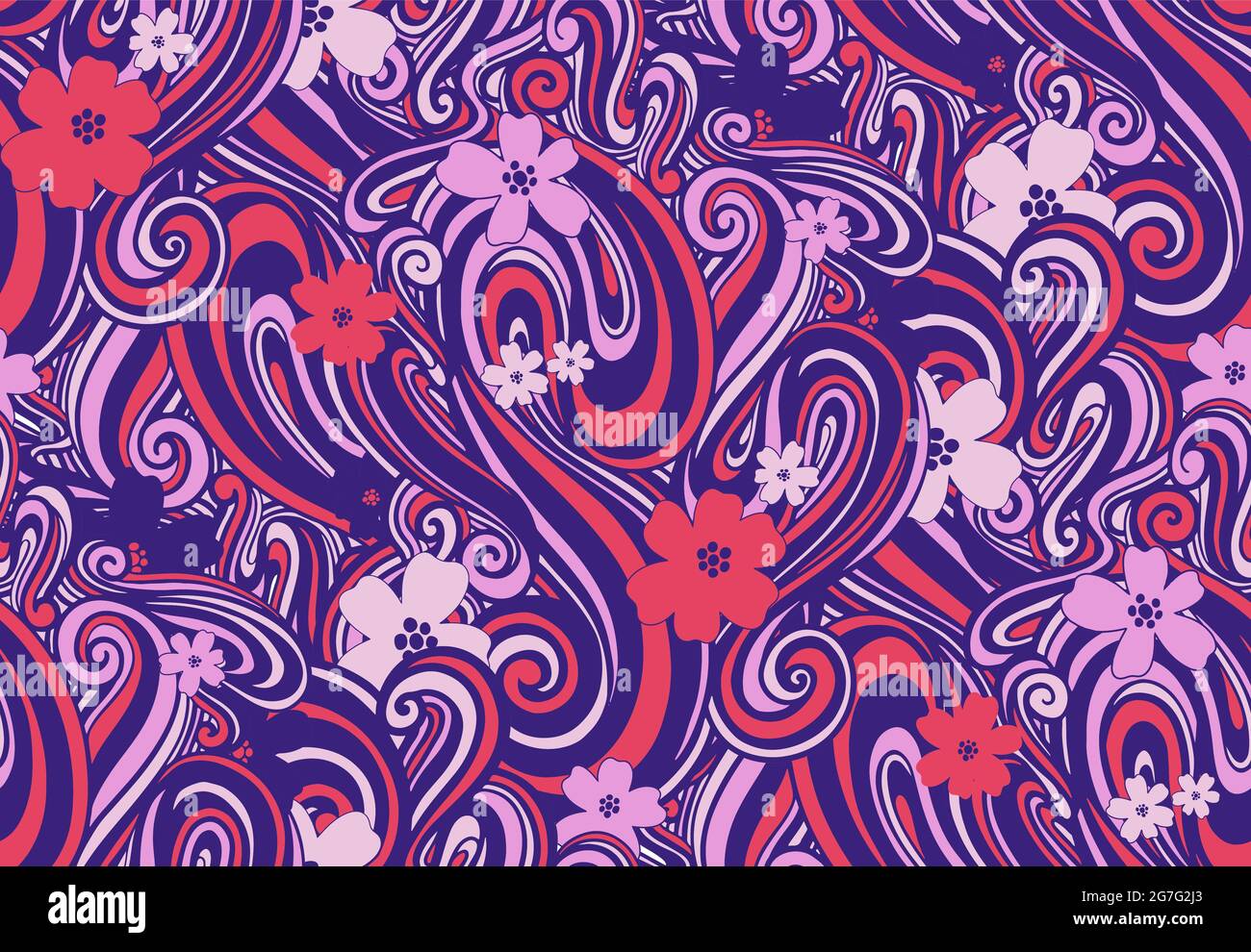 Seamless pattern wave and flower abstract.Line drawing style.Fashion ...