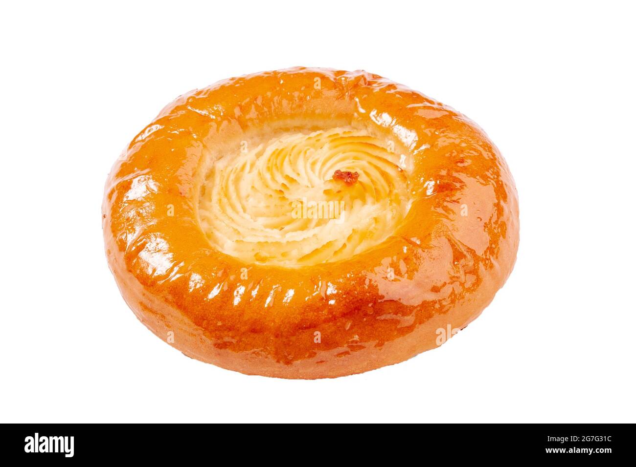 Vatrushka with cottage cheese filling isolated on white background ...