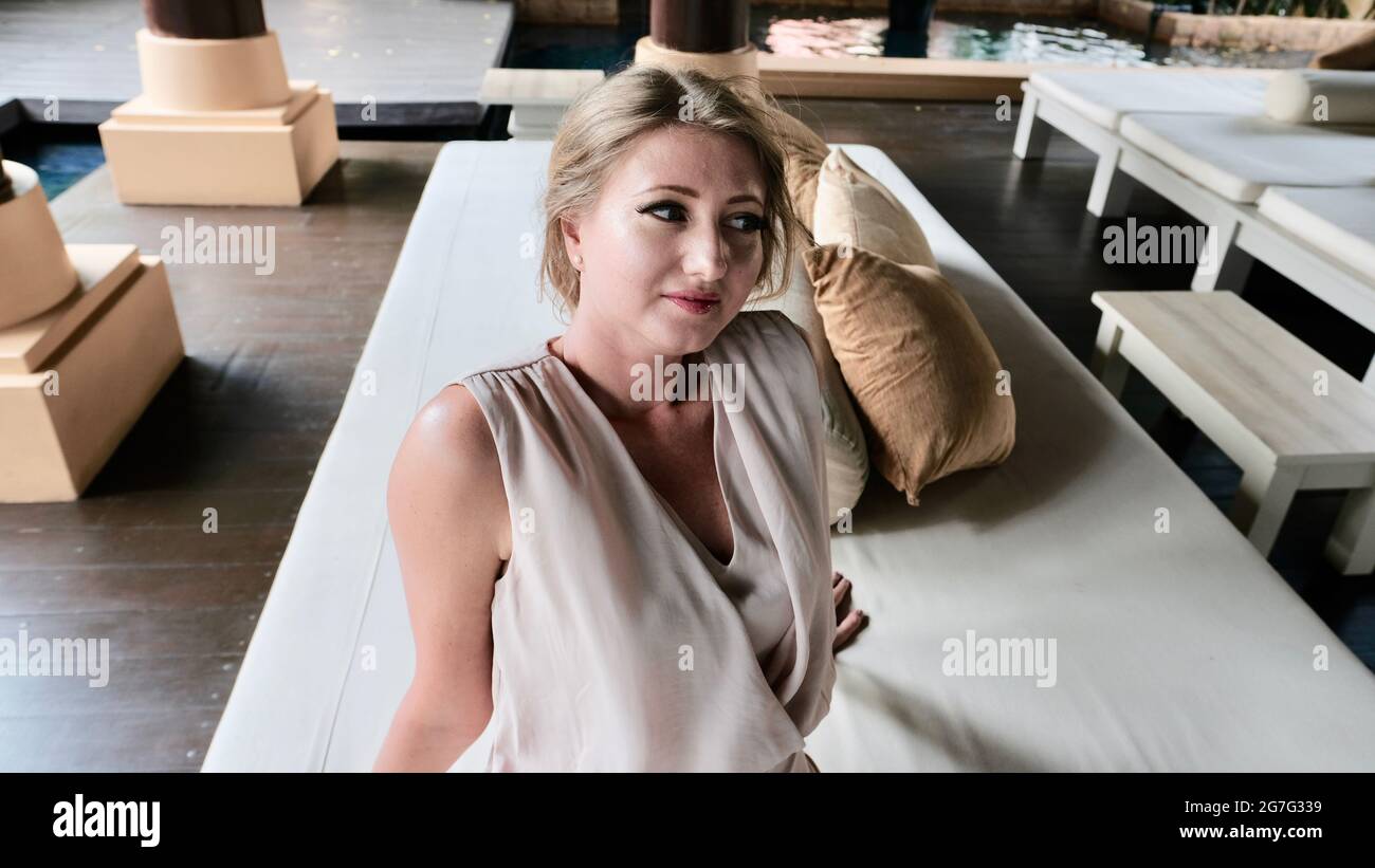 Eastern European Caucasian woman middle aged blonde hair light skin ...