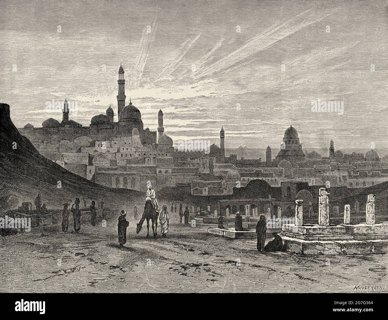 Panoramic general landscape view of the city of Cairo in the nineteenth ...