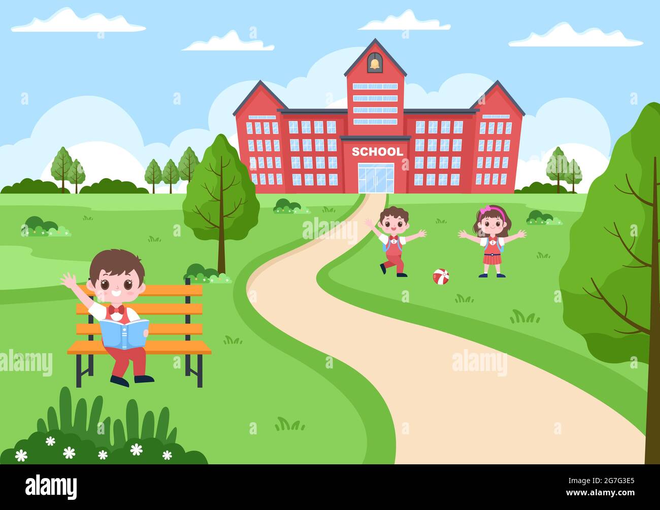 Back To School, Modern Building and Some Children Are Playing In The ...