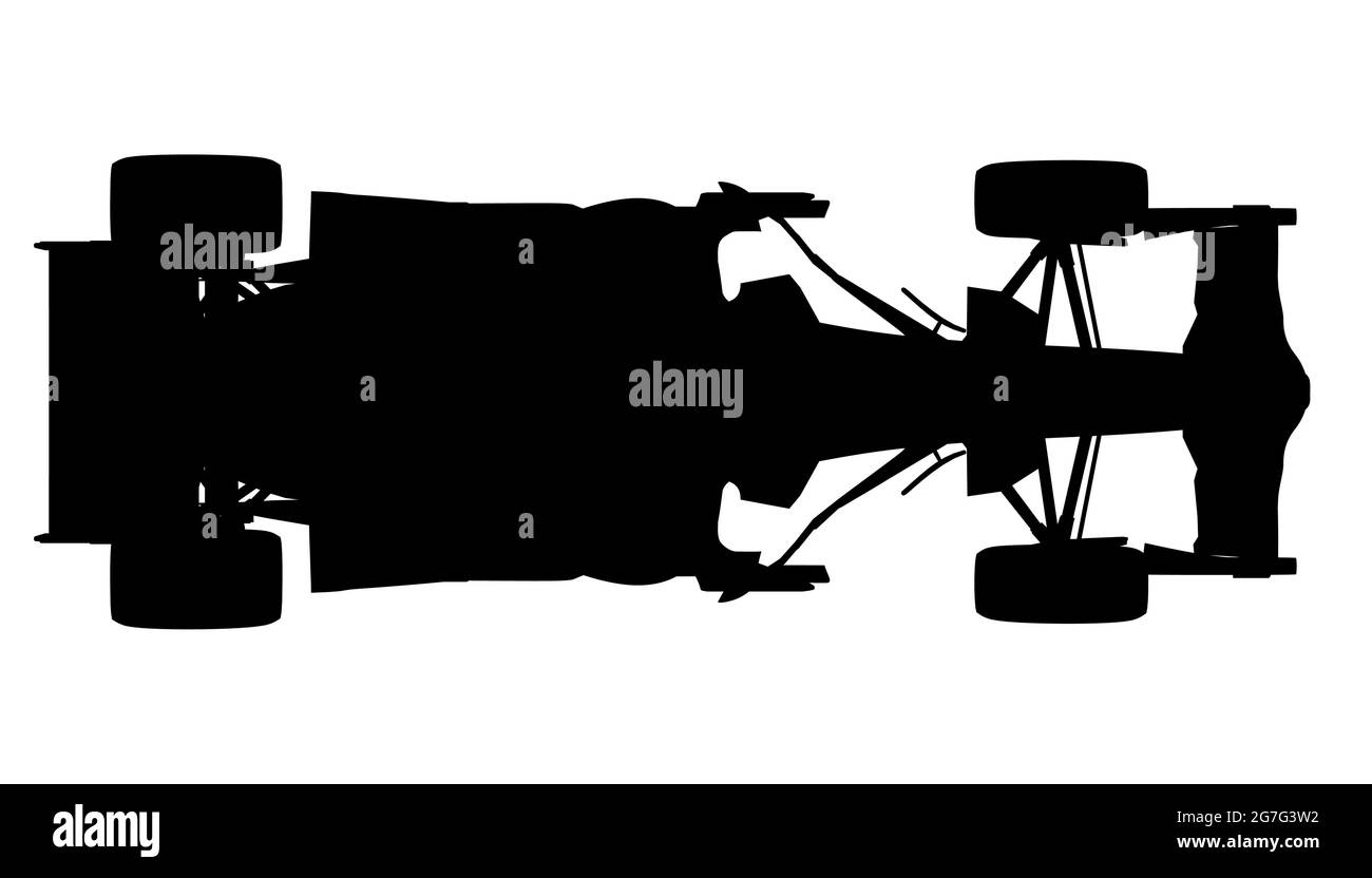 Silhouette of a racing car isolated on a white background. View from ...