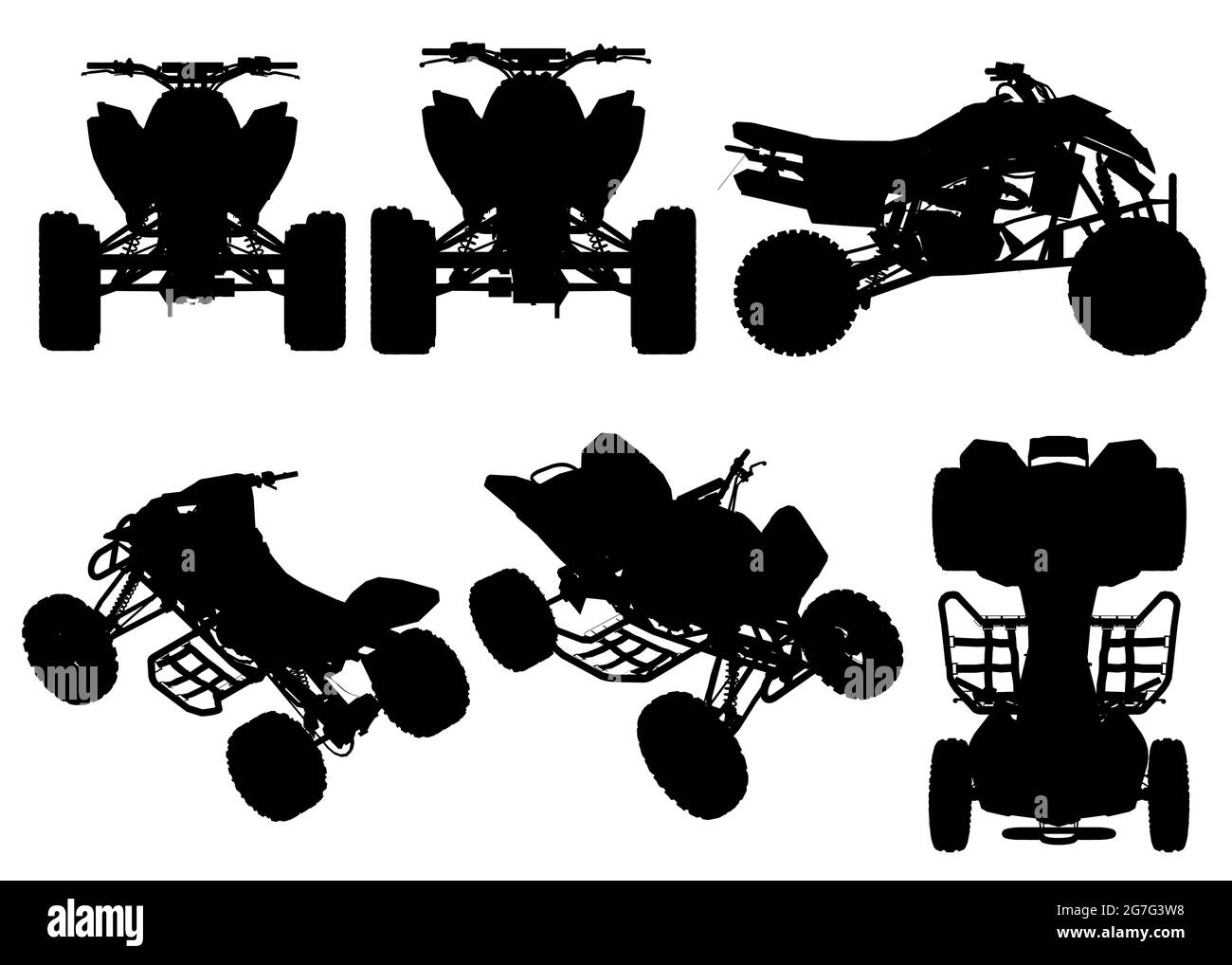 Set with silhouettes of a quad bike in different positions isolated on ...