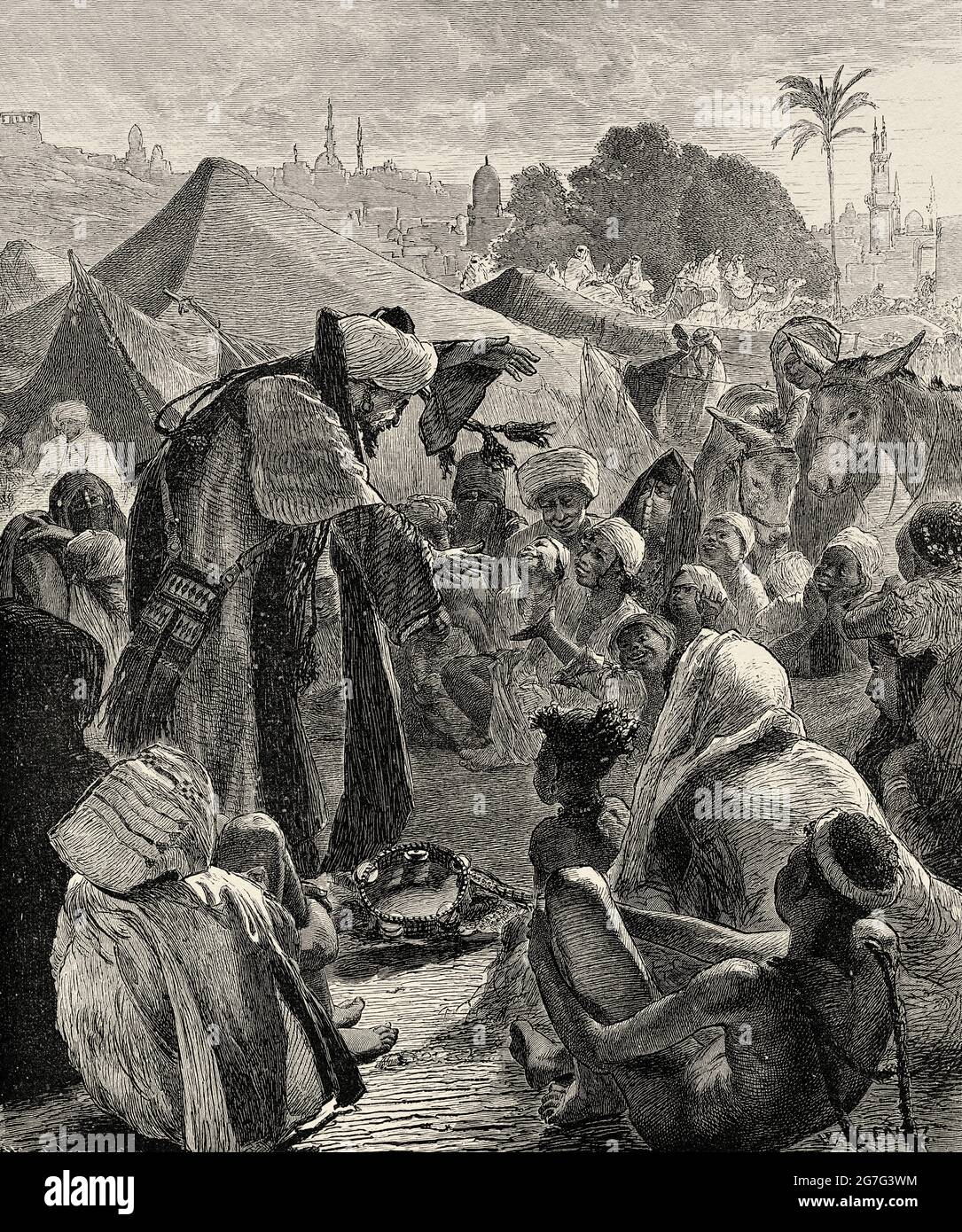 Egyptian storyteller, Egypt, North Africa. Old 19th century engraved ...