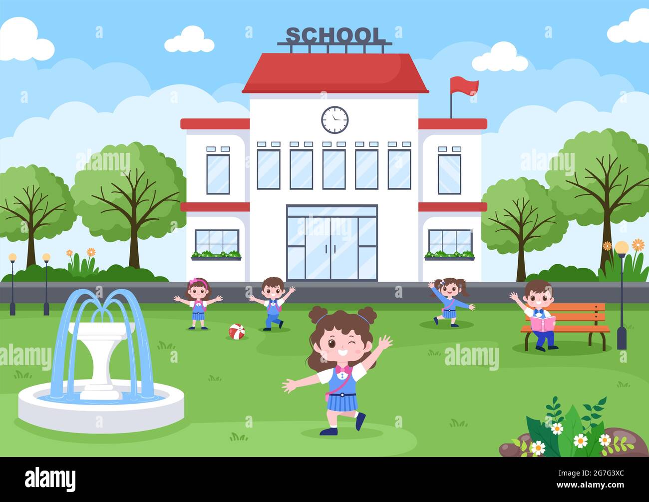 Back To School, Modern Building and Some Children Are Playing In The ...