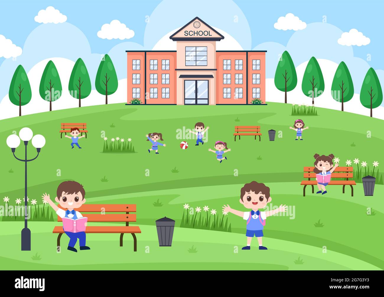 Back To School, Modern Building and Some Children Are Playing In The ...