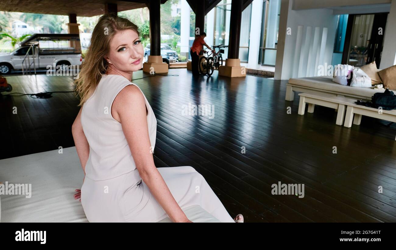 Eastern European Caucasian woman middle aged blonde hair light skin ...