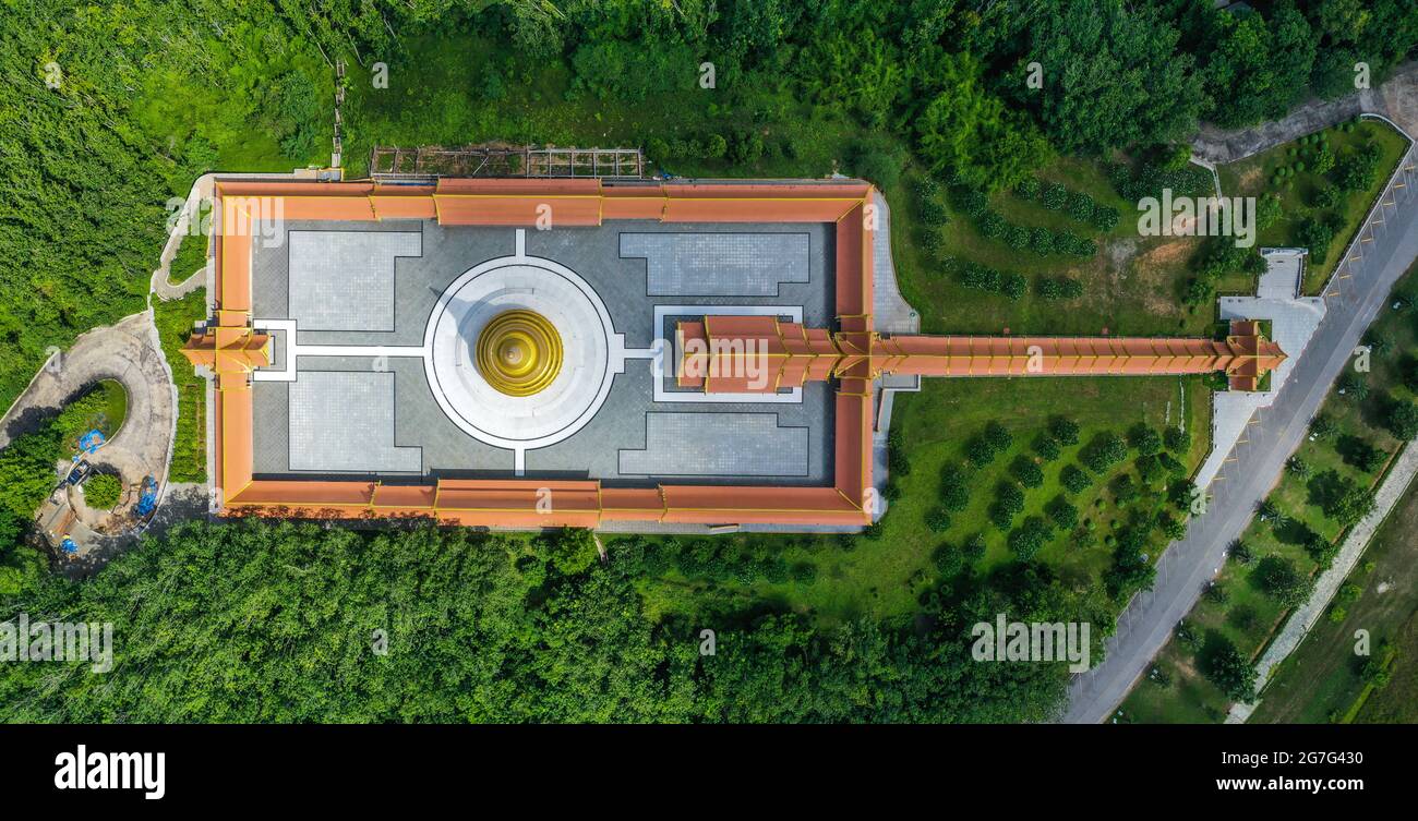 Aerial view of Wat Boonyawad and Wat Boonyawas, in Chon Buri, Thailand ...