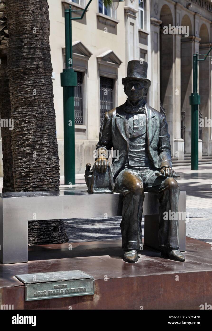 Bronze sculpture of Hans Christian Andersen in Malaga Andalusia Spain ...