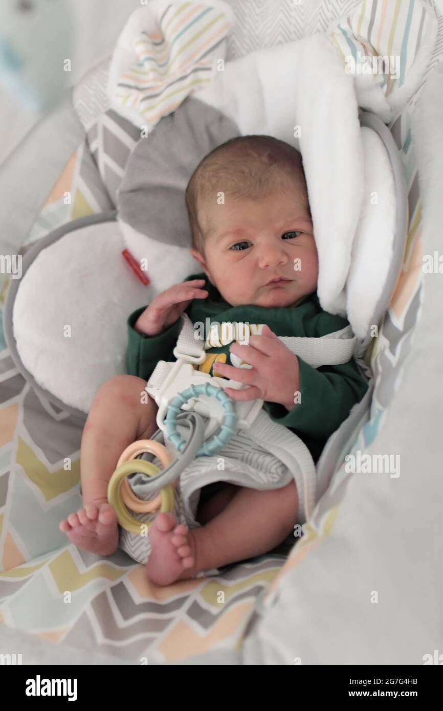 One month old baby boy development Stock Photo - Alamy