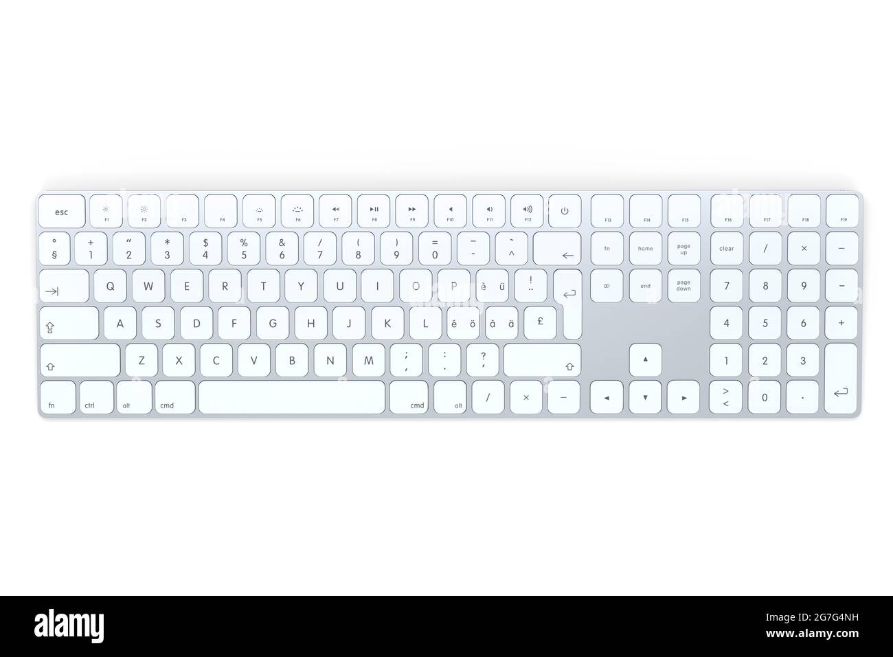 Modern aluminum computer keyboard with numpad isolated on white ...