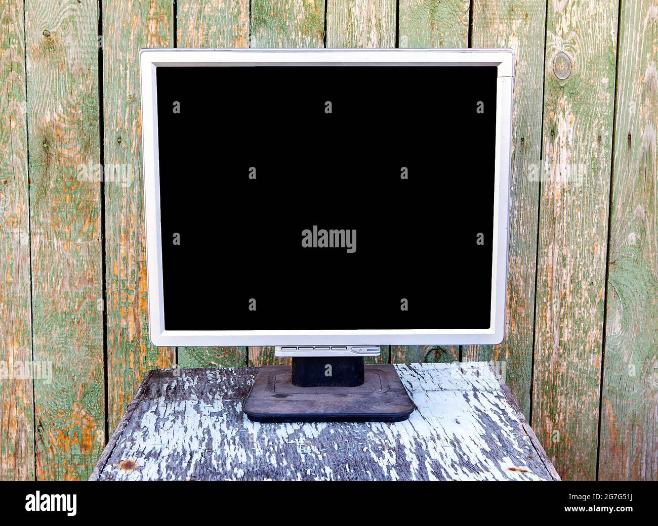 Old and Dirty Computer Monitor on the Weathered Paint Wall Background ...