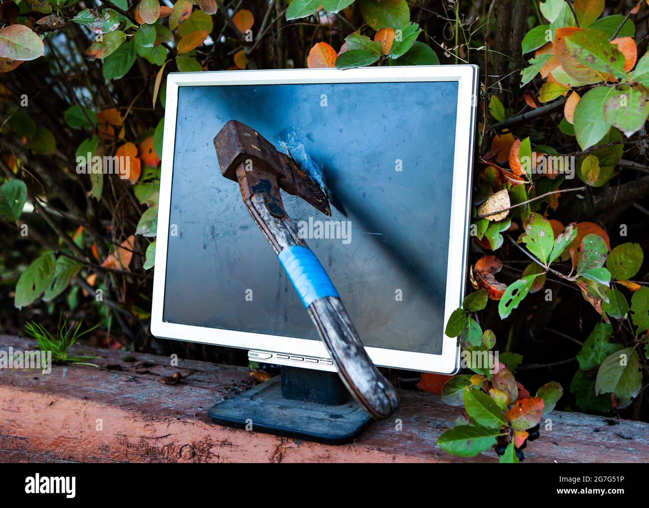 Axe to Smash a Computer Screen Monitor outdoor closeup Stock Photo - Alamy