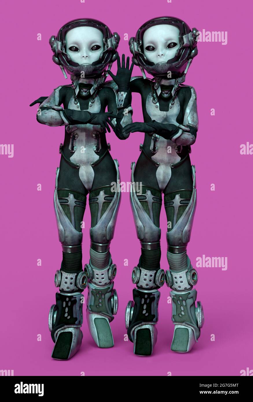 Female aliens posing in futuristic space suit Stock Photo - Alamy