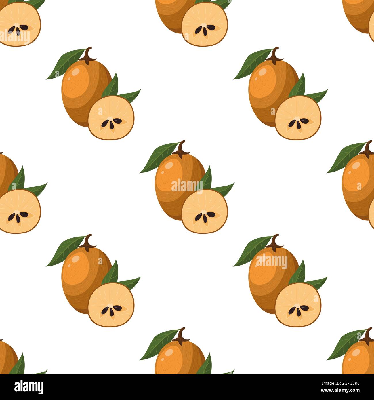 Seamless pattern with fresh sapodilla fruits isolated on white ...