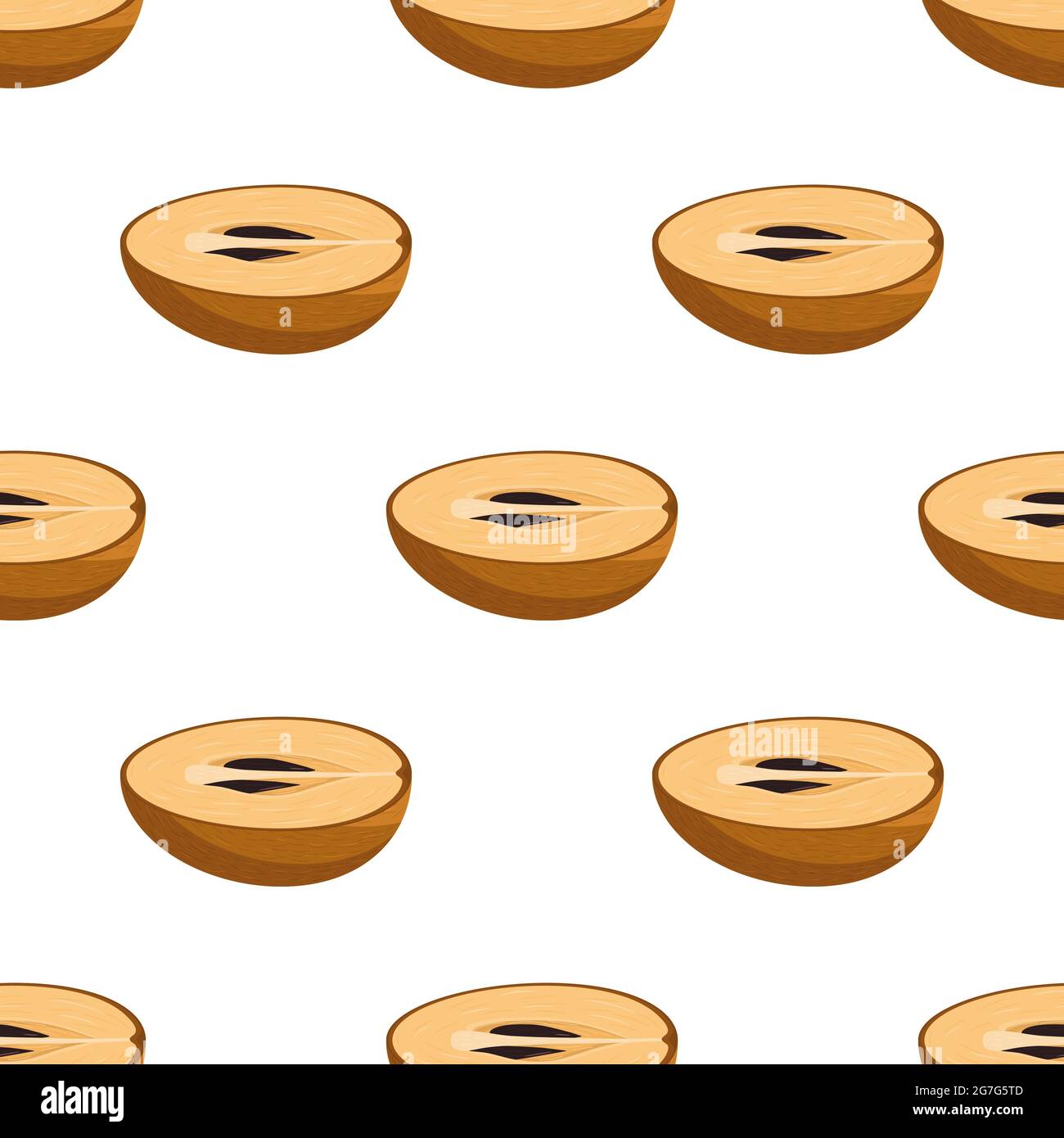 Seamless pattern with fresh sapodilla fruits isolated on white ...