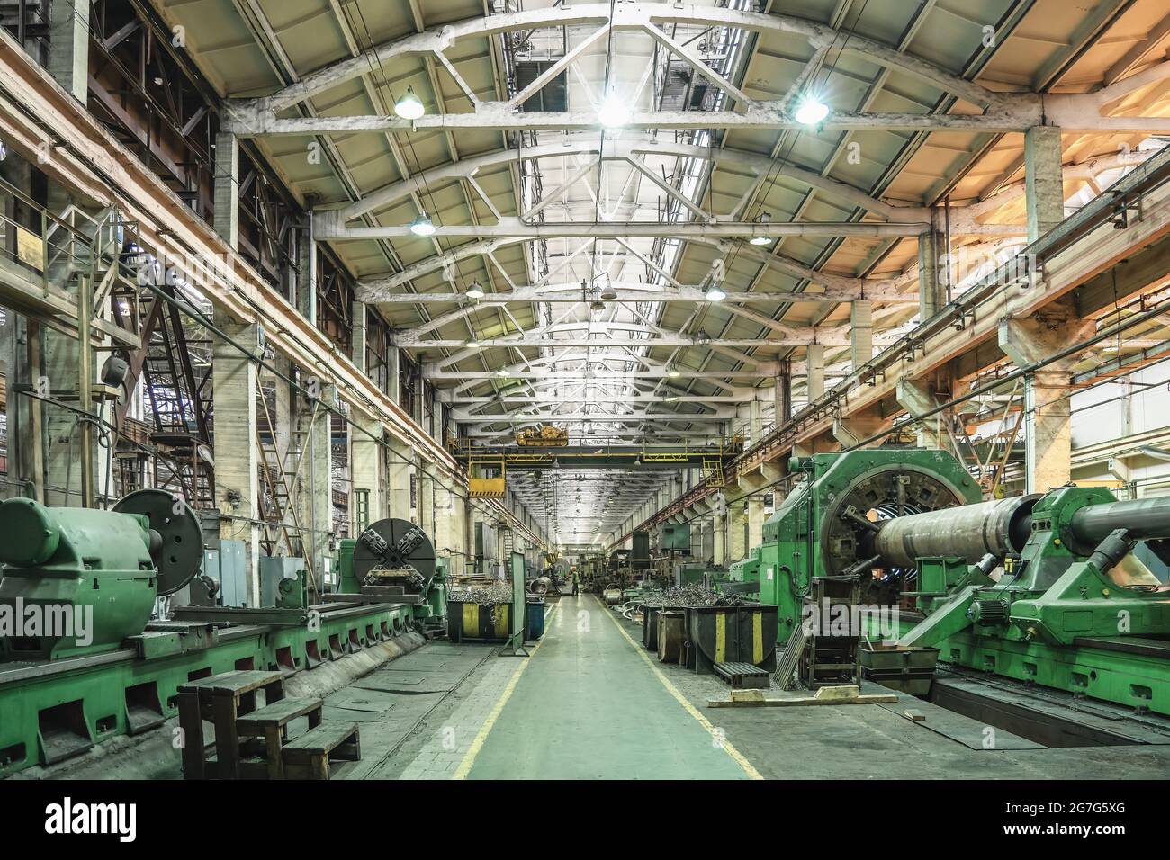 Metalwork factory with machines and lathes for processing metal ...