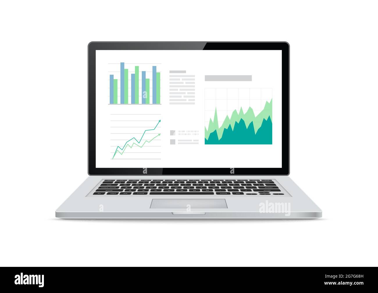 Laptop screens with financial charts and graphs on white background ...