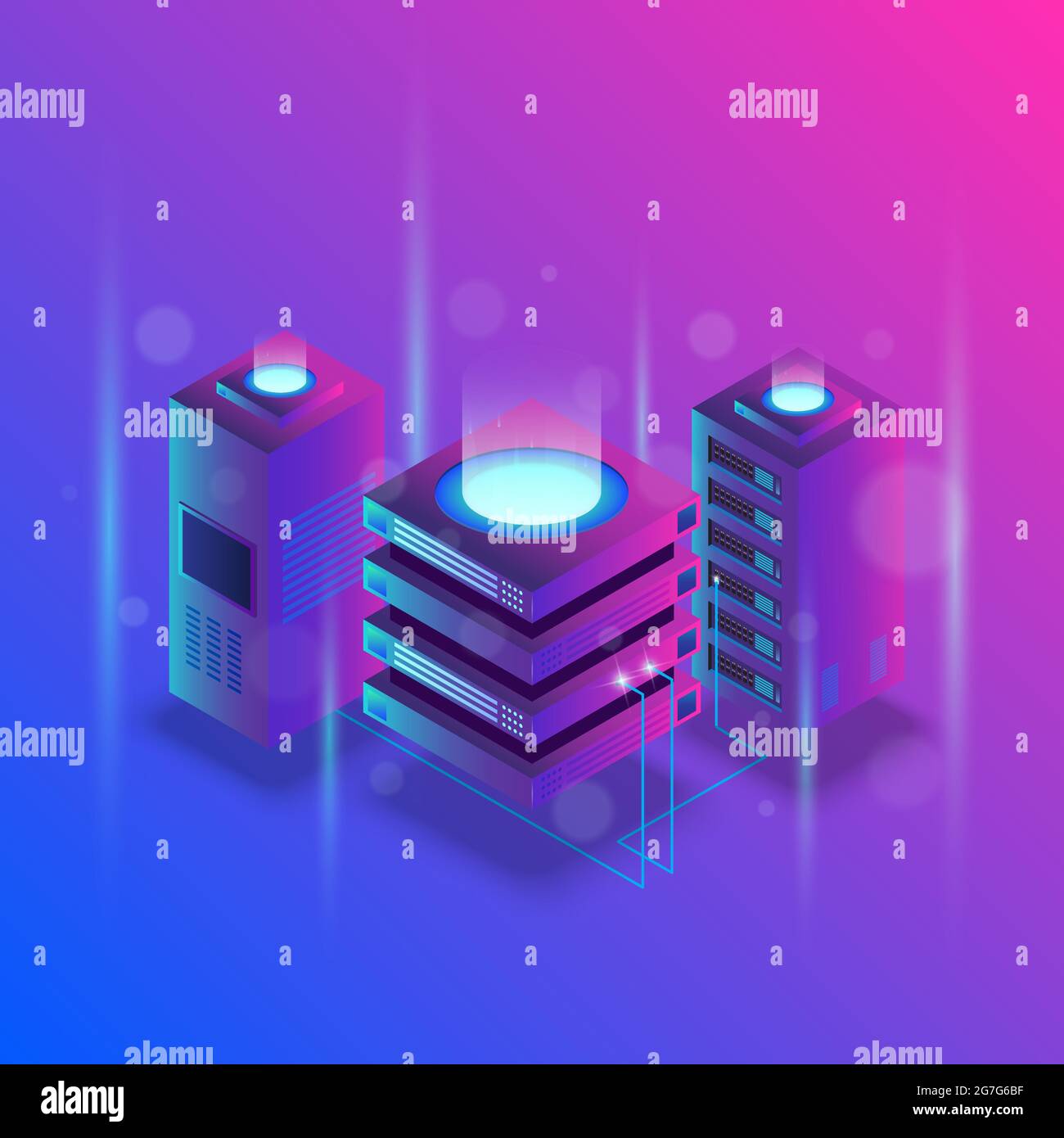 Concept of big data processing, energy station of future, server room rack, data center ...