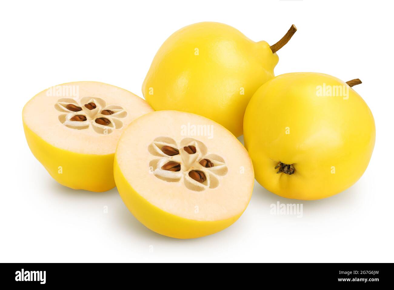 Fresh quince with half isolated on the white background with clipping ...