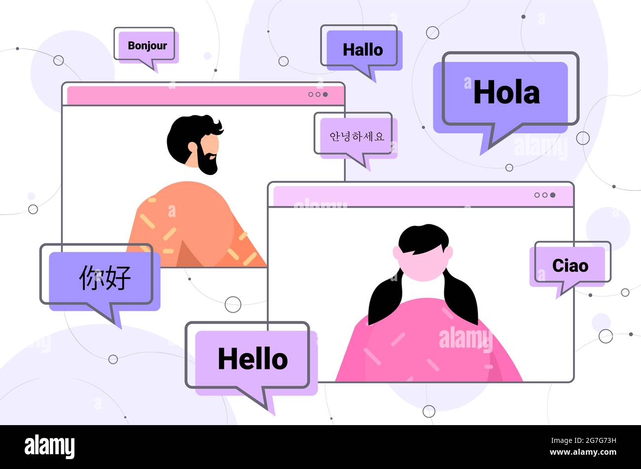 people using translation application multilingual greeting ...
