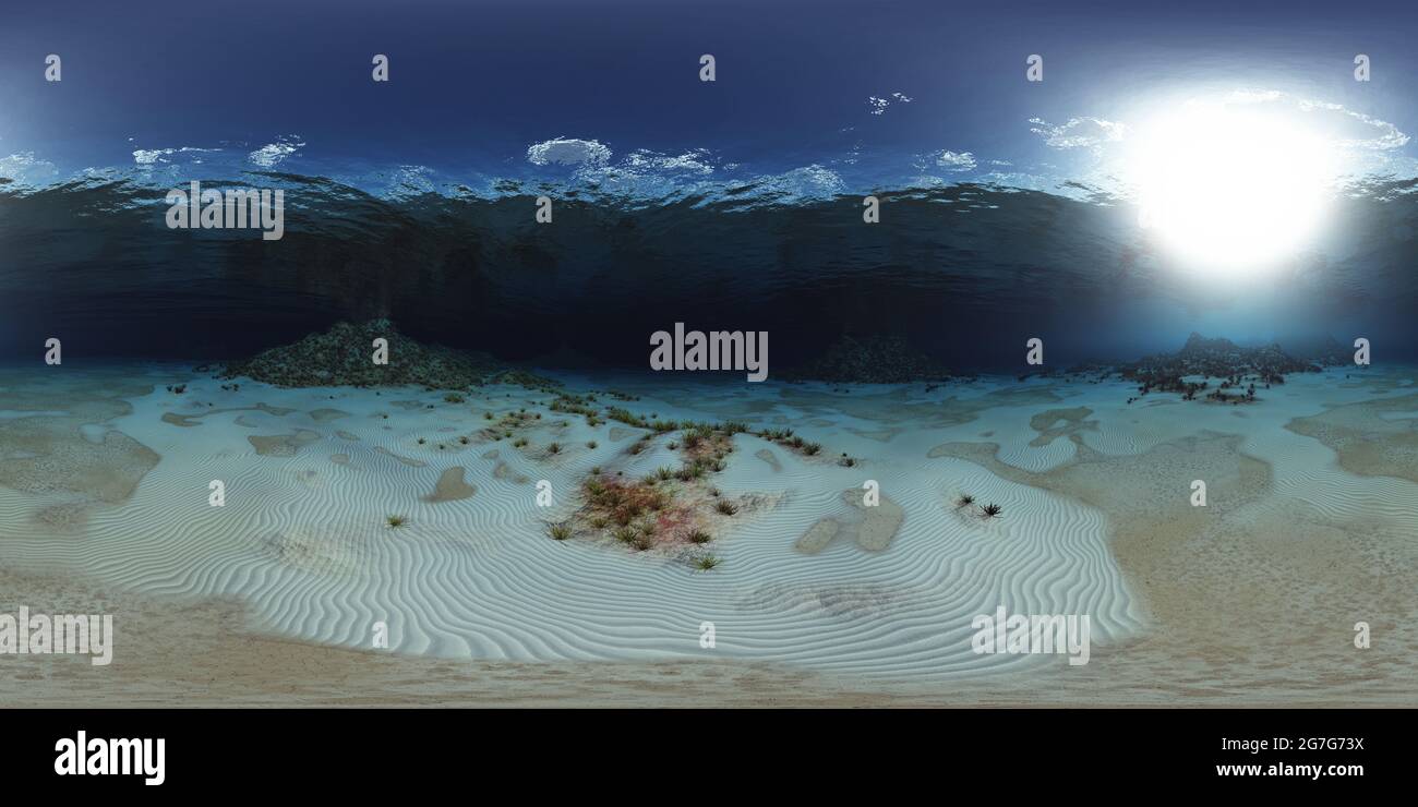Spherical 360 degrees seamless panorama with an underwater landscape ...