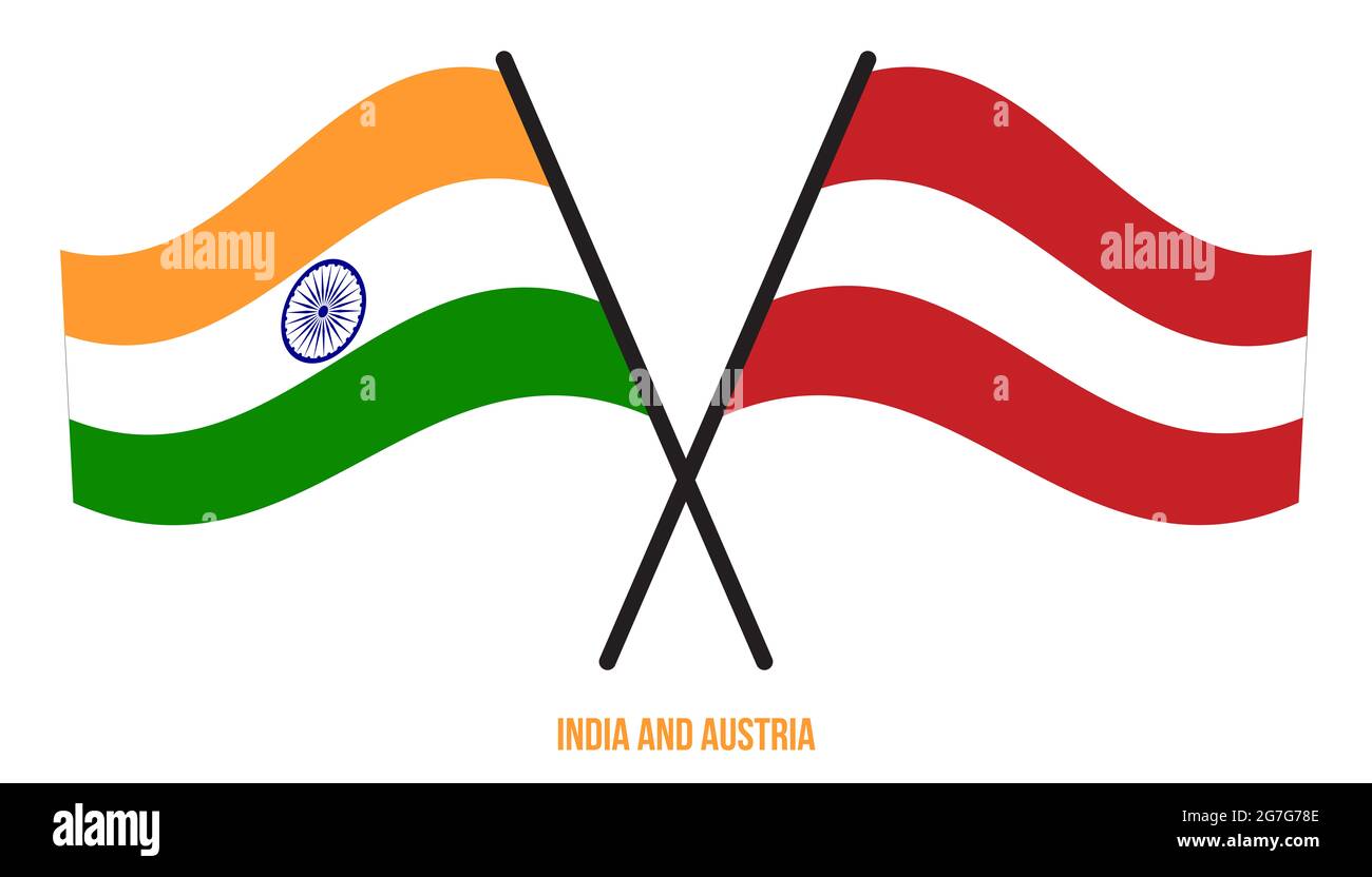 India and Austria Flags Crossed And Waving Flat Style. Official ...