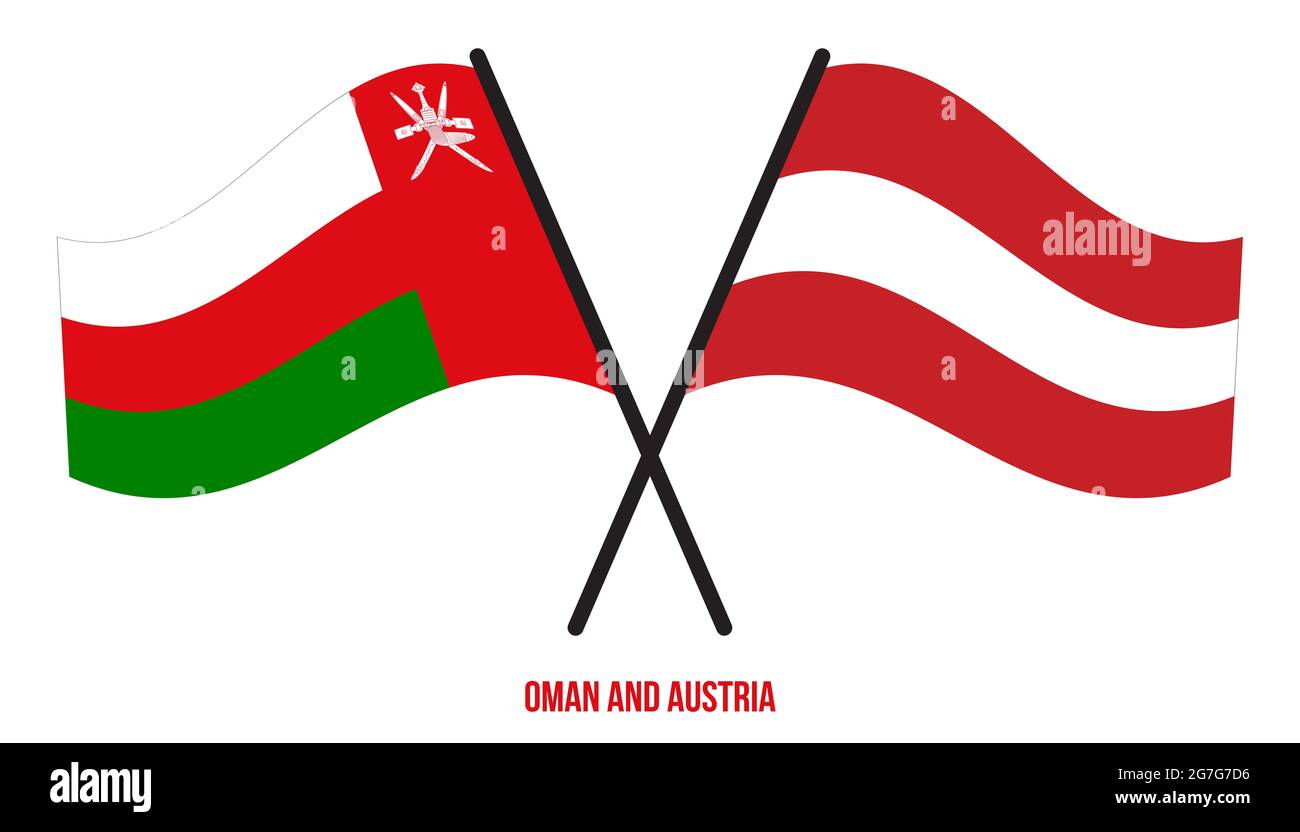 Oman and Austria Flags Crossed And Waving Flat Style. Official ...