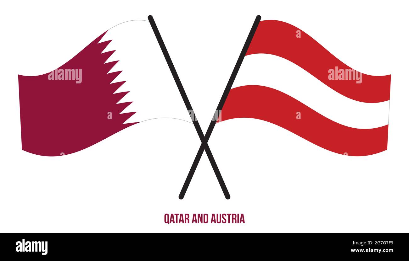 Qatar and Austria Flags Crossed And Waving Flat Style. Official ...