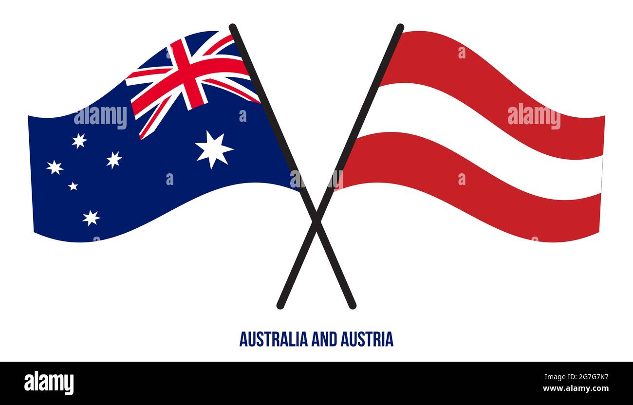 Australia and Austria Flags Crossed And Waving Flat Style. Official ...