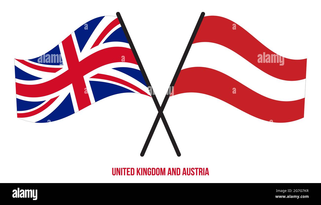 United Kingdom and Austria Flags Crossed And Waving Flat Style ...