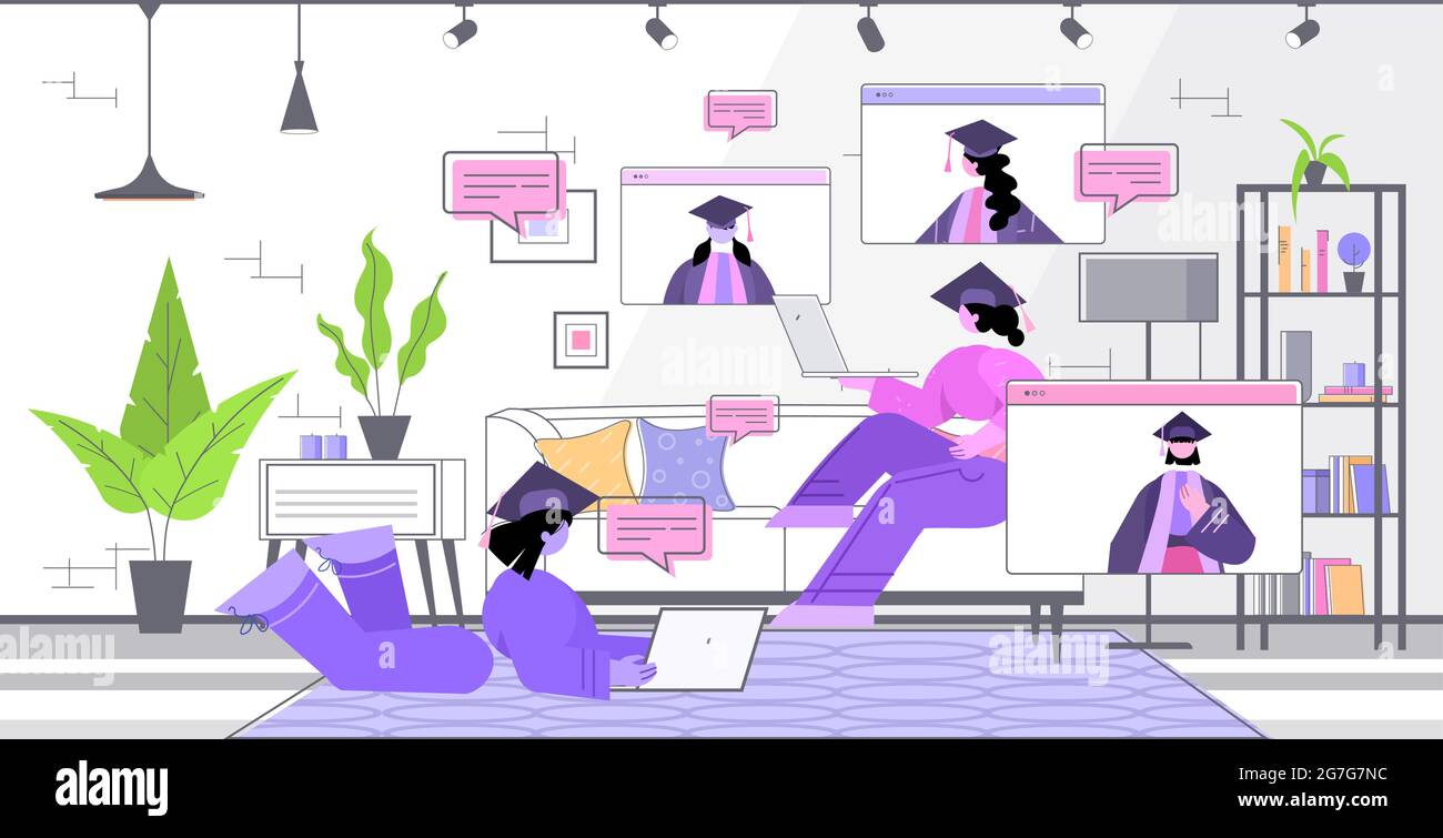 graduated students discussing during video call graduates celebrating ...