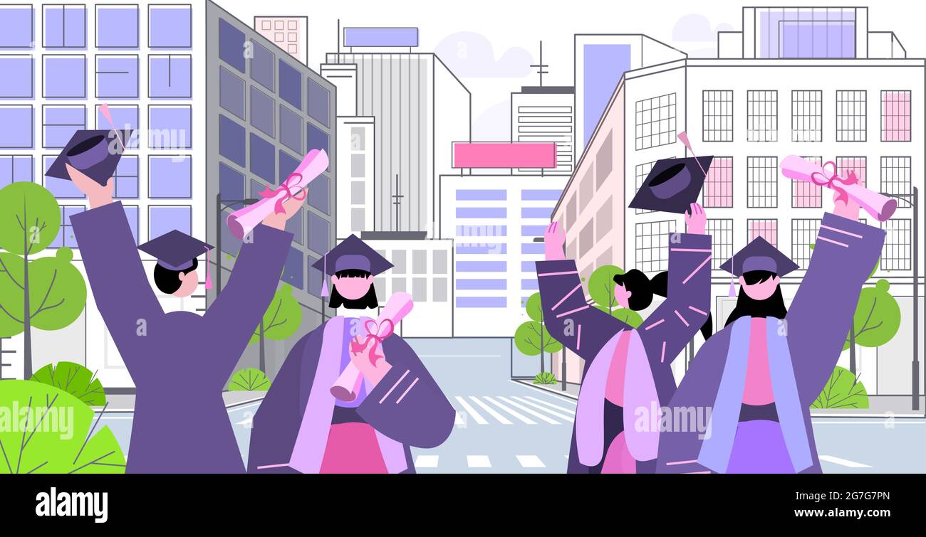 graduated students on city street graduates celebrating academic ...