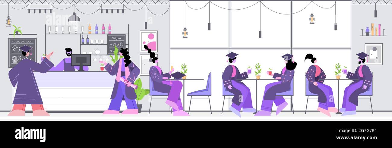 graduated students discussing during meeting in cafe graduates ...