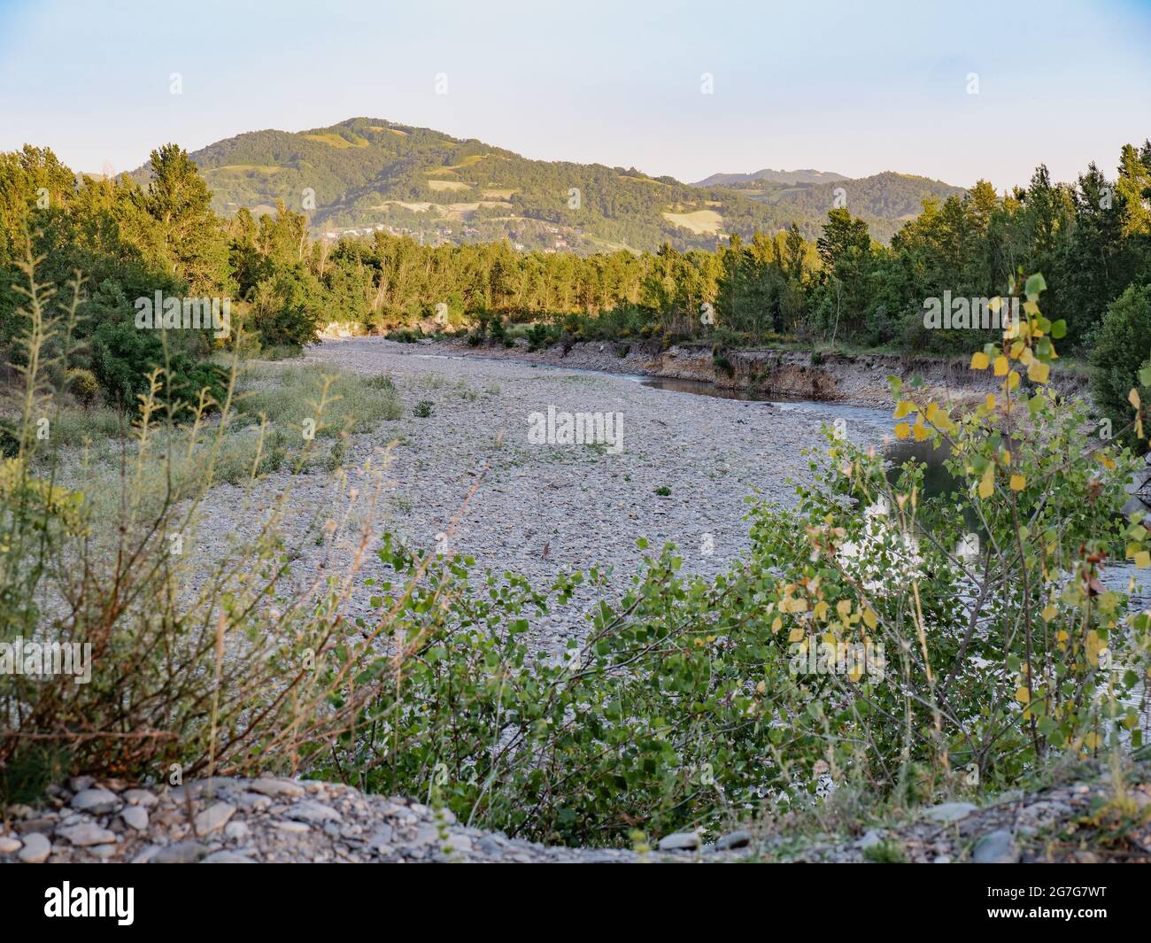 Panorama of Dry Riverbed, Vegetation and Hills in the Background Stock ...