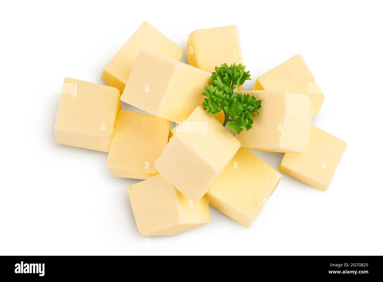 butter cubes isolated on white background with clipping path and full ...