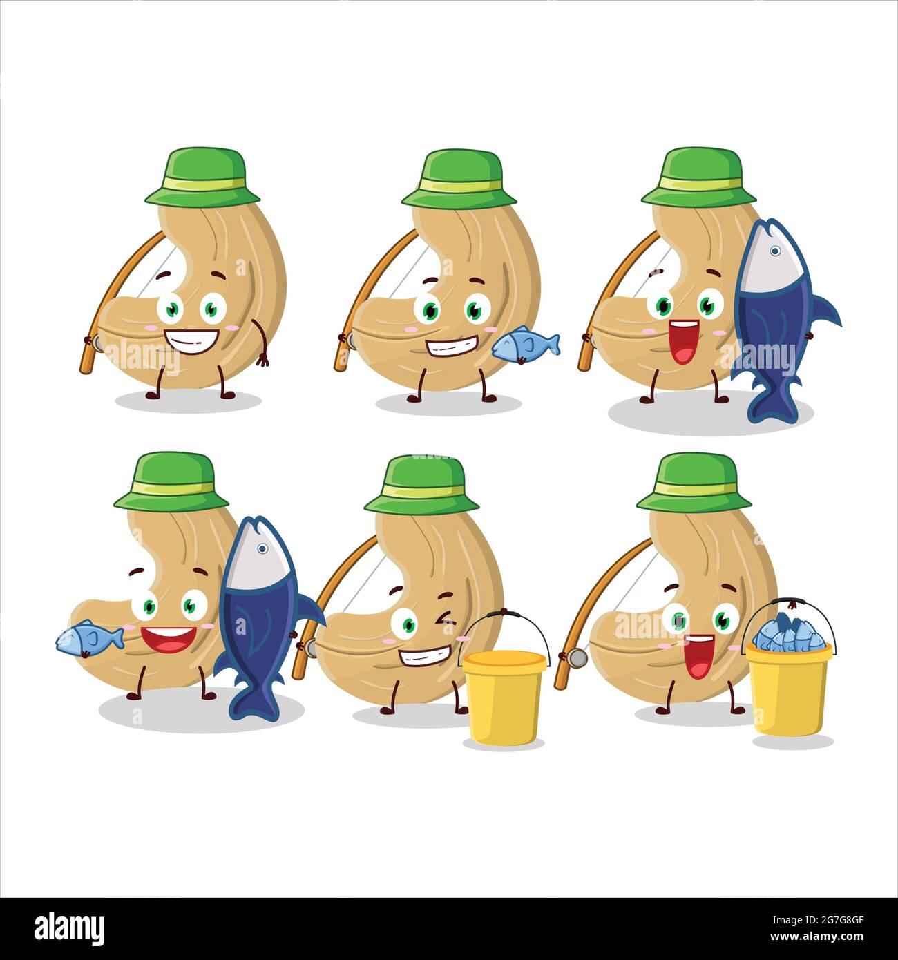 A fisherman cashew nuts cartoon picture catch a big fish. Vector ...