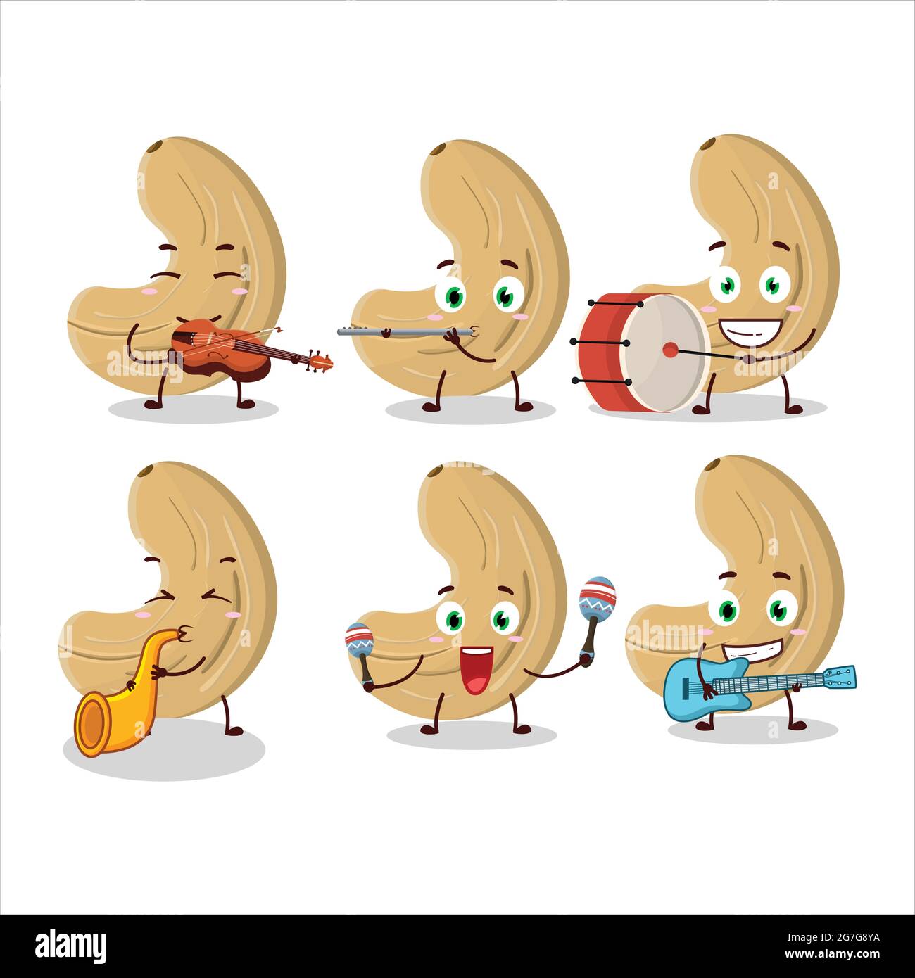 Cartoon character of cashew nuts playing some musical instruments ...