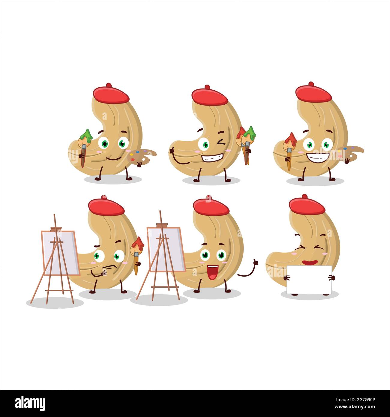 Artistic Artist of cashew nuts cartoon character painting with a brush ...