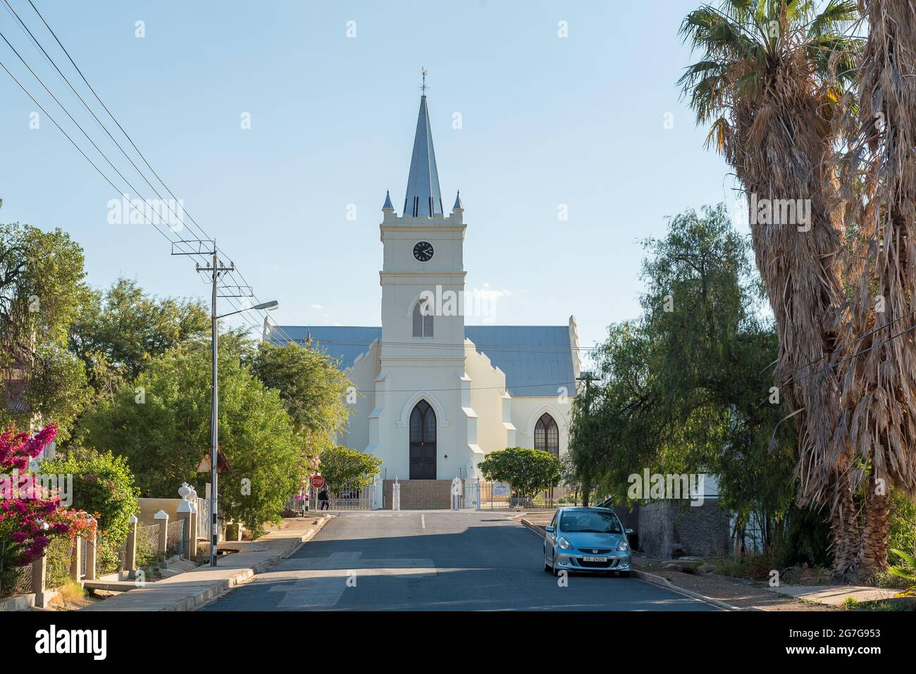 PRINCE ALBERT, SOUTH AFRICA - APRIL 20, 2021: A street scene, with the ...