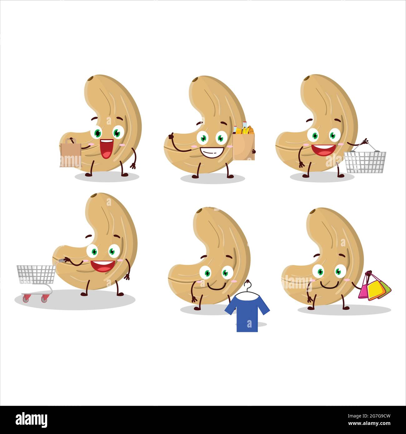 A Rich cashew nuts mascot design style going shopping. Vector ...