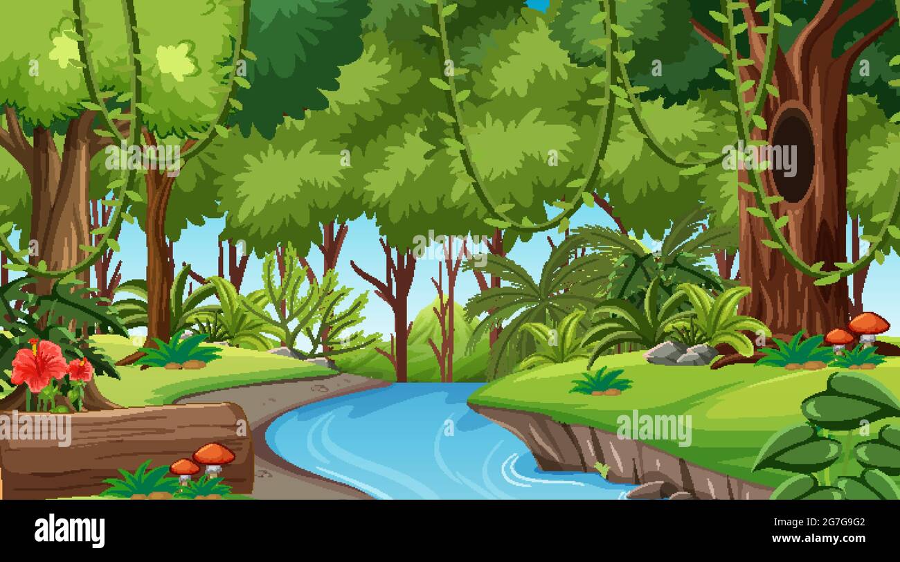 Forest at daytime landscape scene illustration Stock Vector Image & Art ...